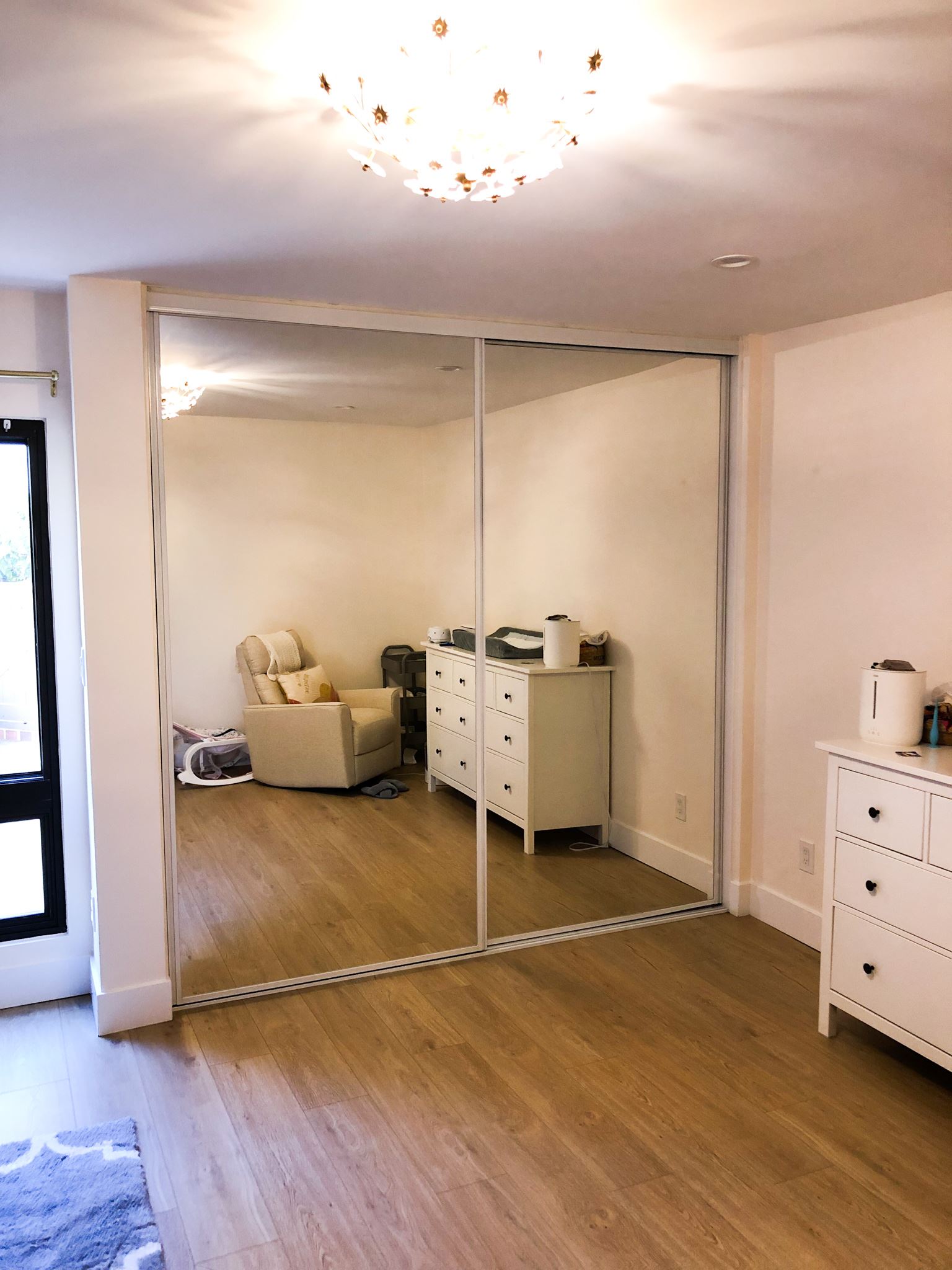 2-Panel, 2-Track Bypass Sliding Closet Doors with White Frames and ...